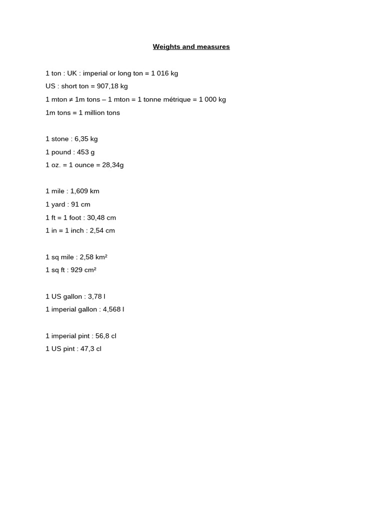 Comprehensive Weights and Measures Guide | PDF