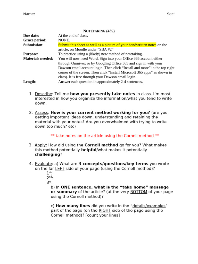 SBA-2 Notetaking W2025 KW | PDF