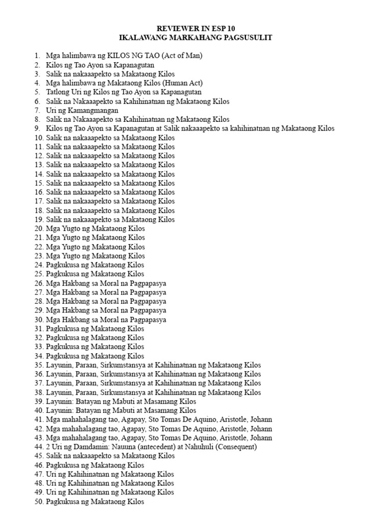 Reviewer in Esp 10 2nd Quarter | PDF