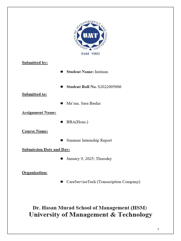 Imtinan-Internship Report Main | PDF | Internship | Job Hunting
