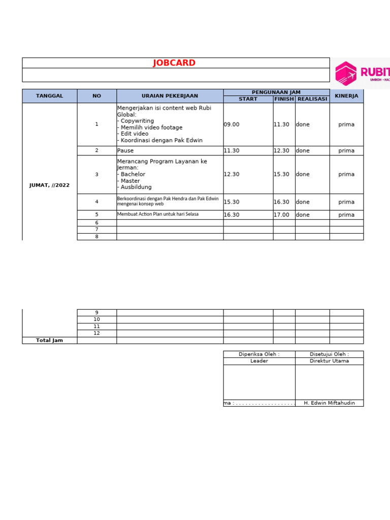 Job Card Laporan Harian Jum'at 17 Feb | PDF