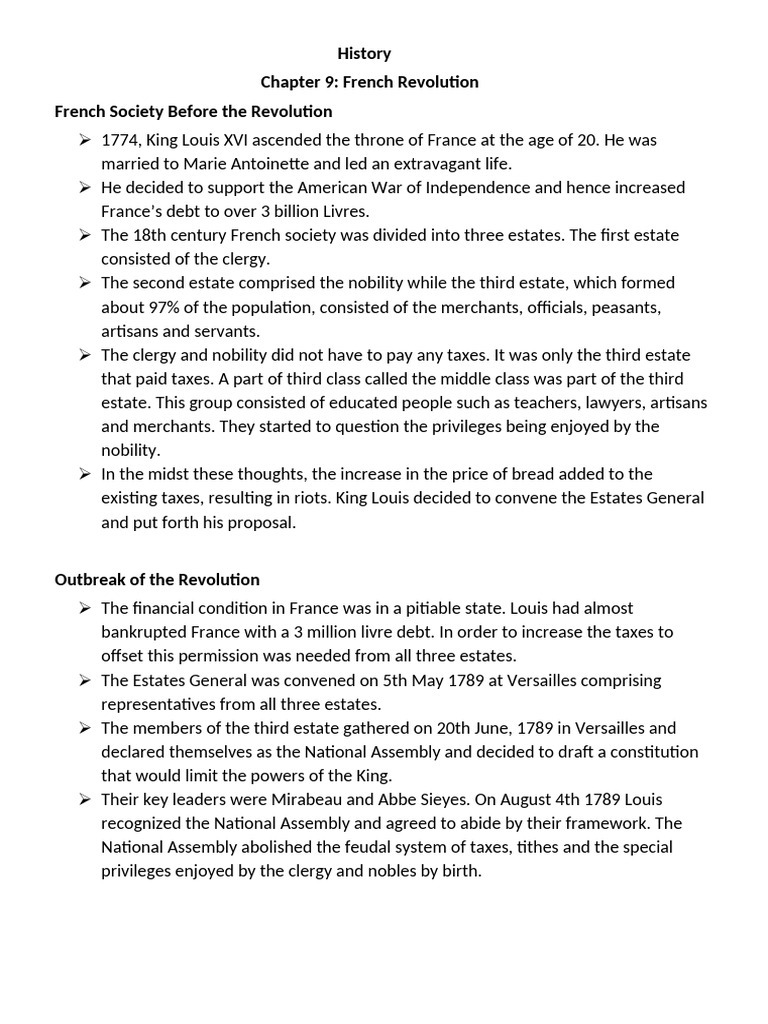 History Chapter 1 Notes | PDF | Reign Of Terror | Maximilien Robespierre