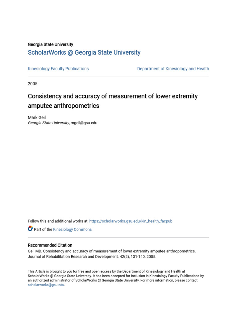 Consistency and Accuracy of Measurement of Lower Extremity Ampute | PDF ...