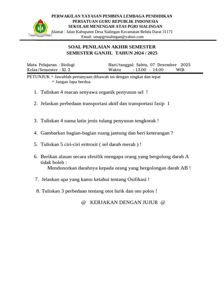 Soal KLS Xi SMT 1 2024 | PDF