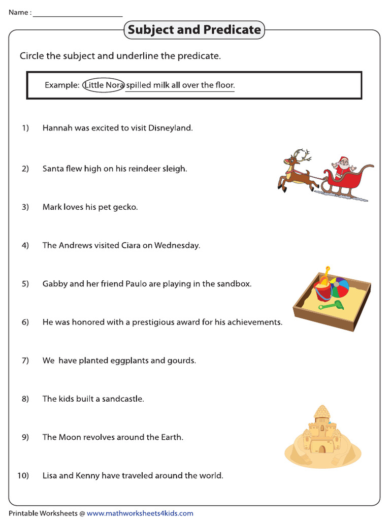 Language Arts Subject Predicate Identify | PDF