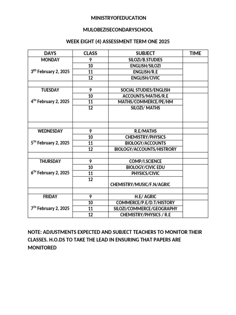 Week 4 Time Table 2025 | PDF