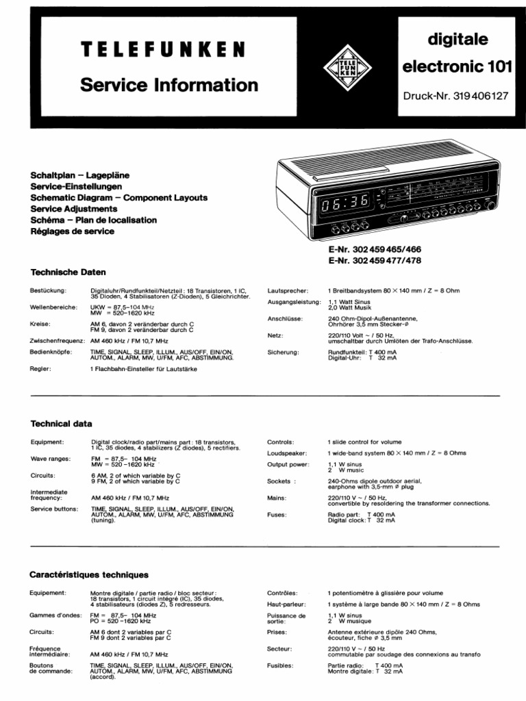 Telefunken Digitale Electronic 101 SM | PDF