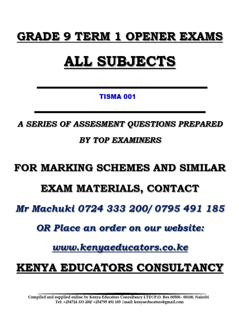 Grade 9 Term 1 Opener (Entry) Exams S1 | PDF | International System Of ...