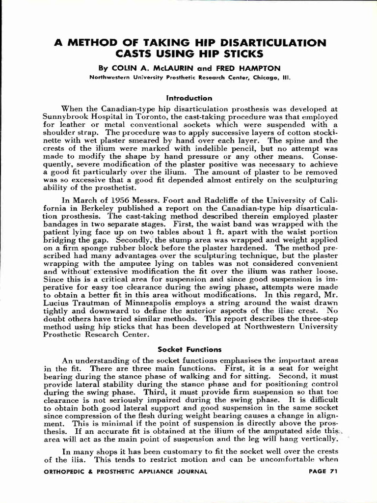 Casting Method Hip Disart | PDF | Prosthesis | Amputation