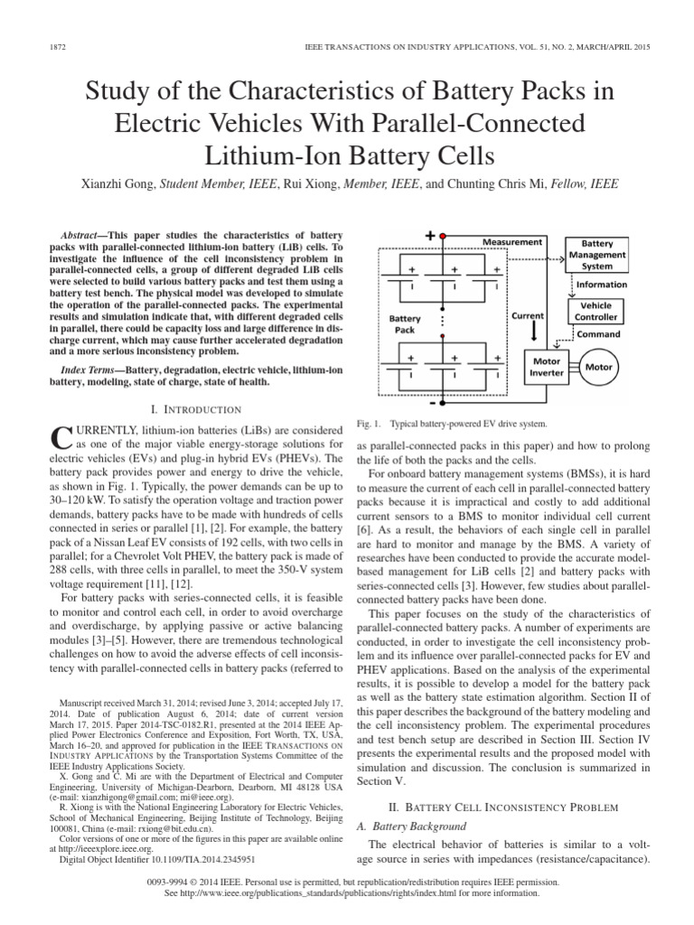 Study of The Characteristics of Battery Packs in Electric Vehicles With ...