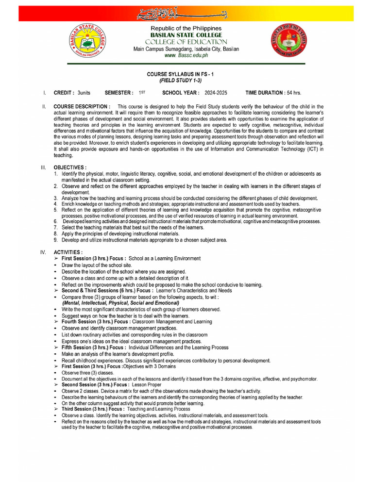 Syllabus FS 1 Field Study 1 32 | PDF