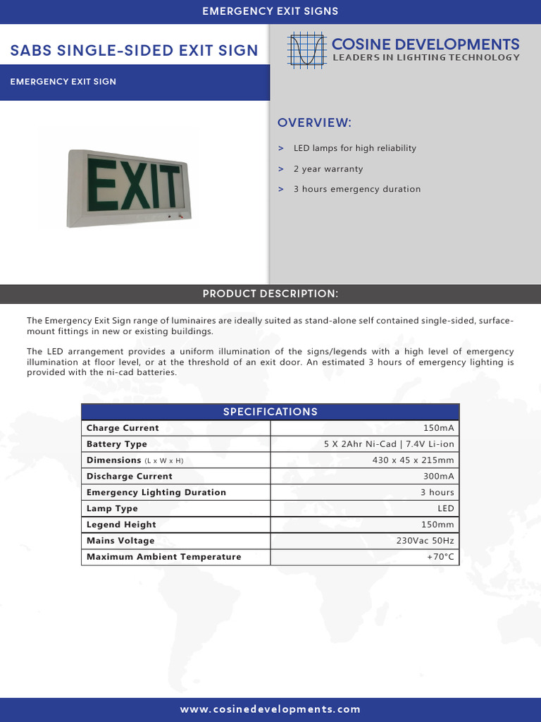 Single-Sided Emergency Exit Sign | PDF