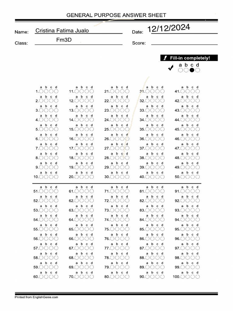 General Purpose Answer Sheet | PDF