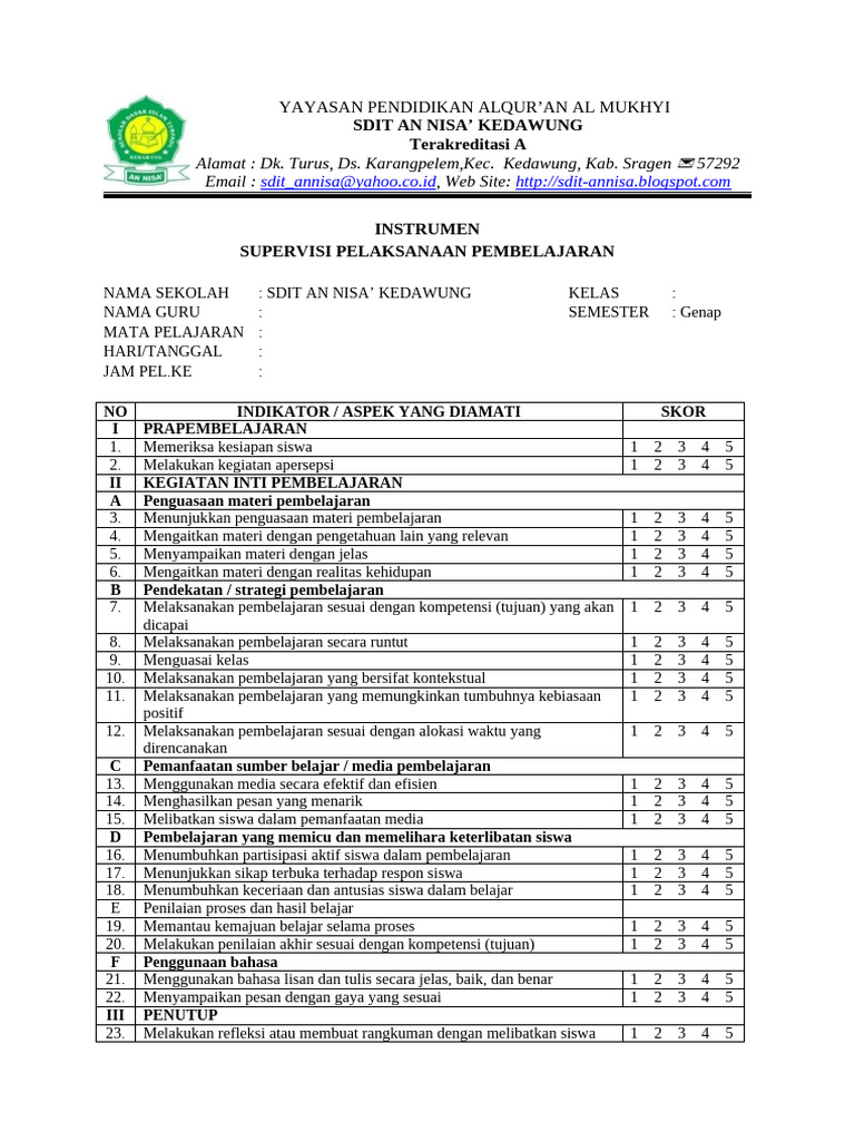 INSTRUMEN SUPERVISI | PDF