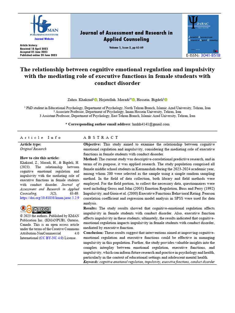 The relationship between cognitive emotional regulation and impulsivity ...