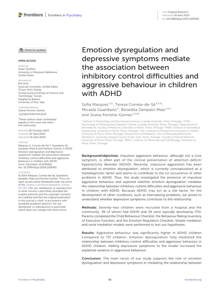 Emotion Dysregulation and Depressive Symptoms Mediate The Association Between Inhibitory Control ...