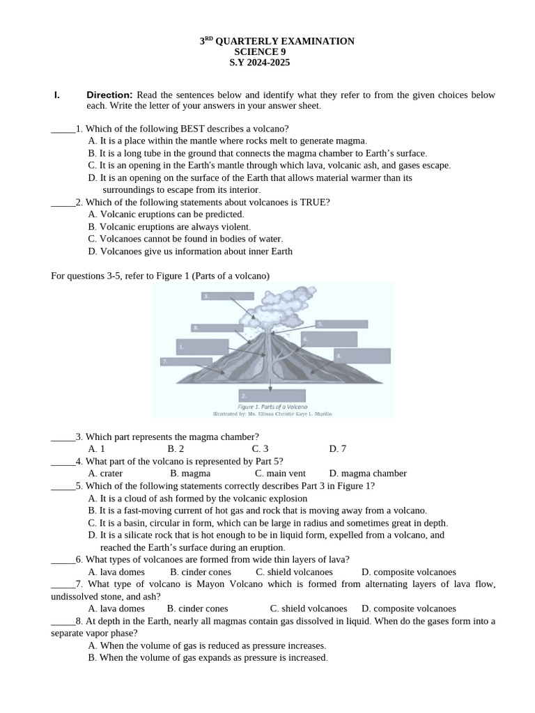 Science 9 Quarterly Exam on Volcanoes | PDF | Volcano | Greenhouse Effect
