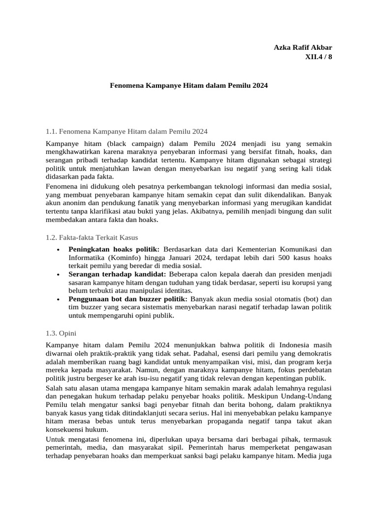 Fenomena Kampanye Hitam Zdi Pilkada 2024 | PDF