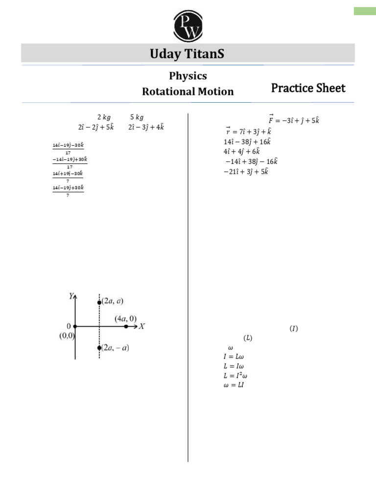 Rotational Motion - Practice Sheet - Uday Titans | PDF | Rotation Around A Fixed Axis | Torque