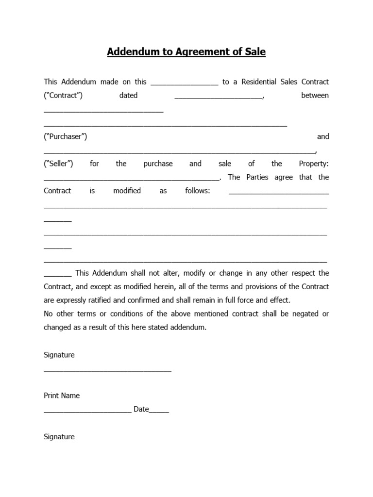 Addendum To Agreement of Sale | PDF