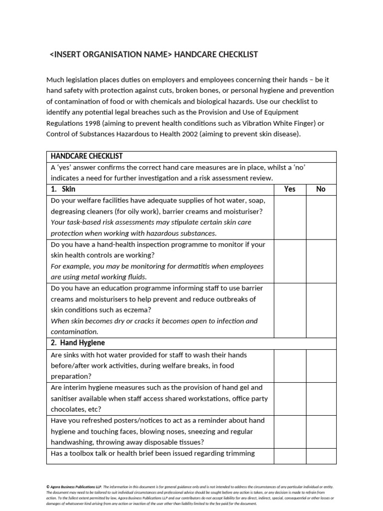 Handcare-Checklist | PDF | Hand Washing | Hygiene