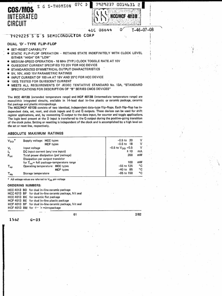 Datasheet HCF4013BE | PDF