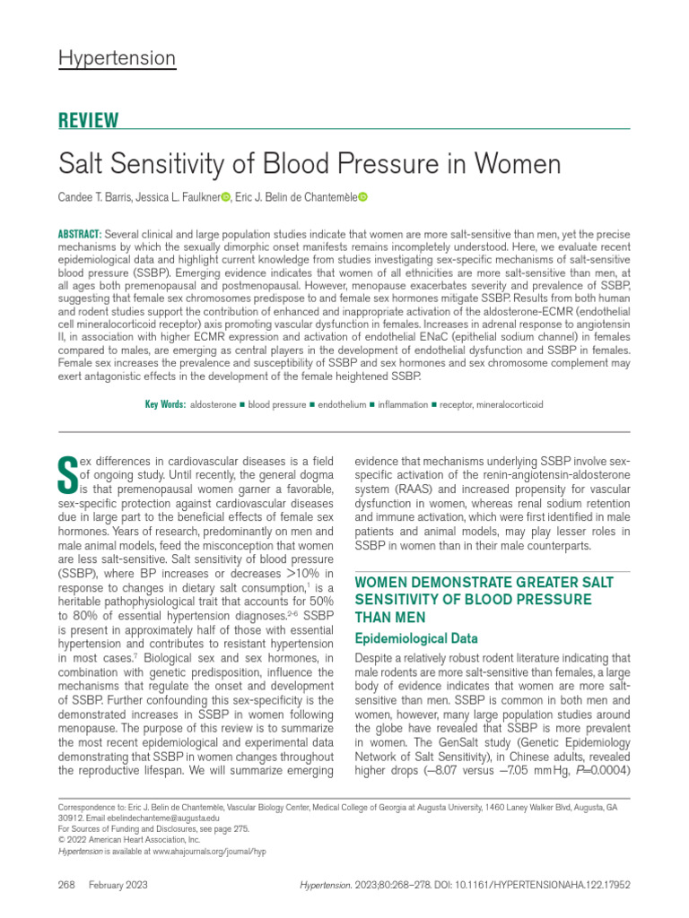 Salt Sensitivity in Women's Blood Pressure | PDF | Menopause | Hypertension