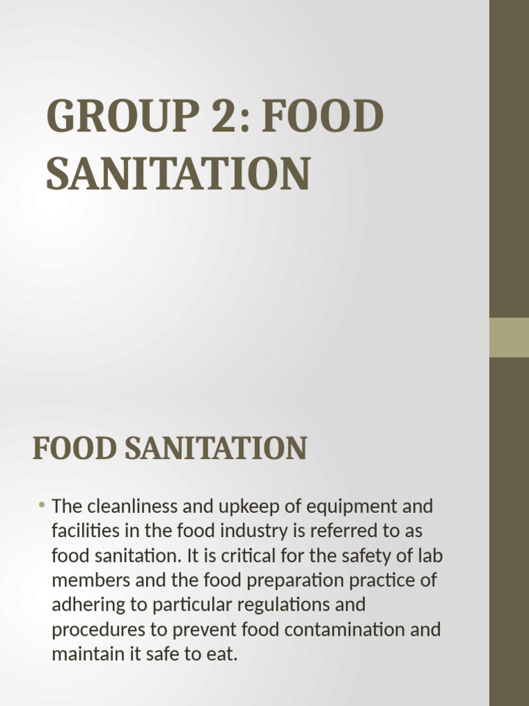 GROUP 2 Food Sanitation | PDF | Food Safety | Sanitation