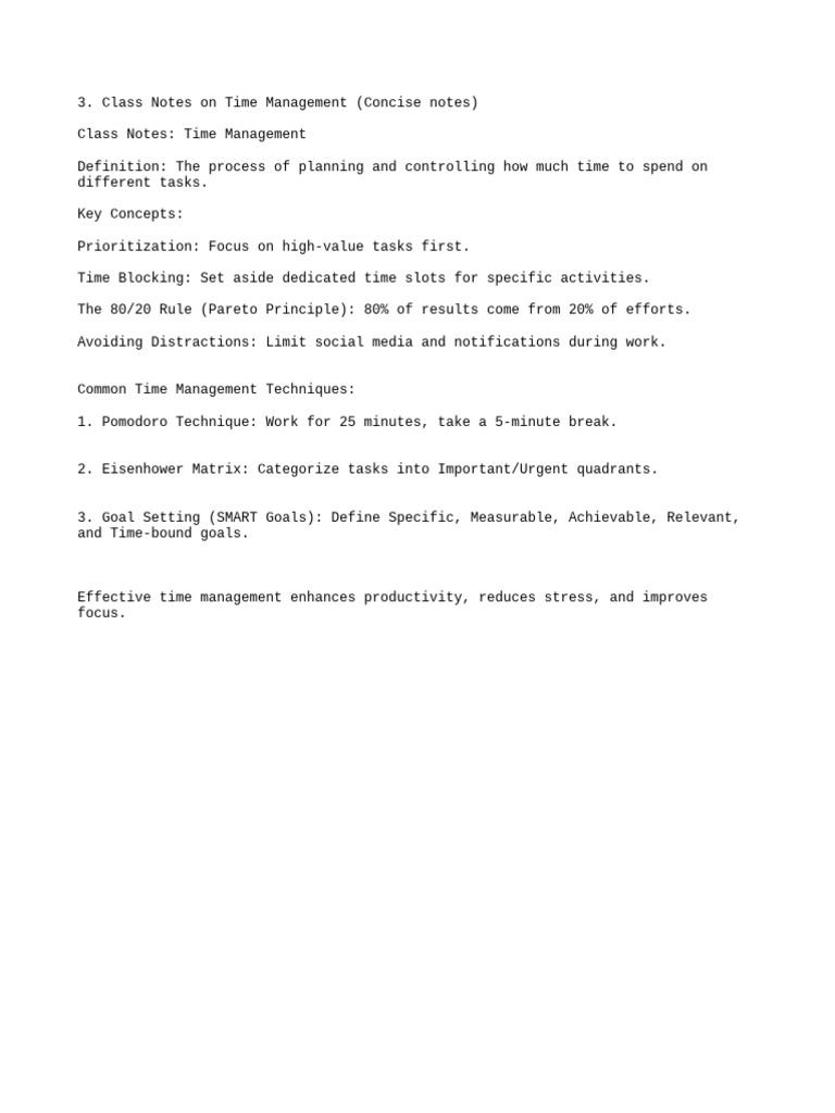 Class Notes On Time Management - 5eb9e61b 0c80 4924 b974 473aeae95d6f | PDF