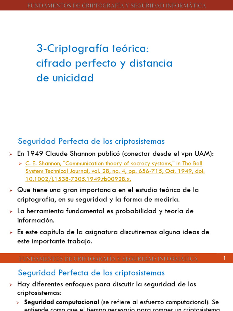 Seguridad Perfecta en Criptografía | PDF | Criptografía | Cifrado