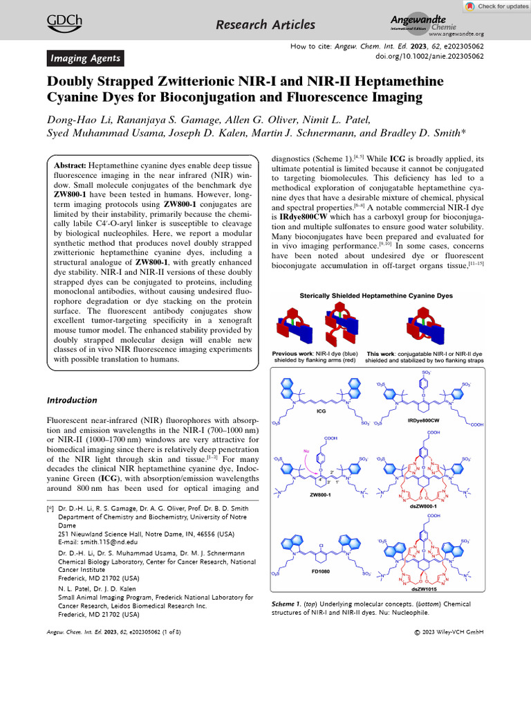Doubly Strapped Zwitterionic NIR I and NIR II Heptamethine Cyanine Dyes ...