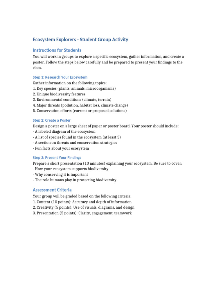 Ecosystem Exploration Group Activity | PDF