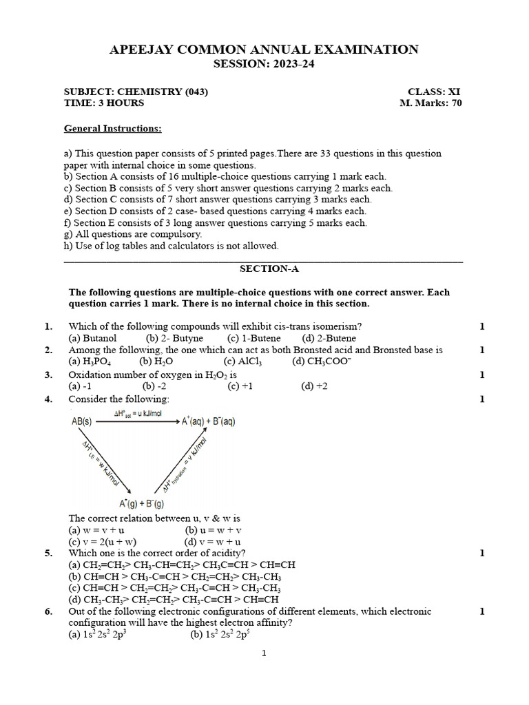 Chemistry Question Paper | PDF | Silver | Redox