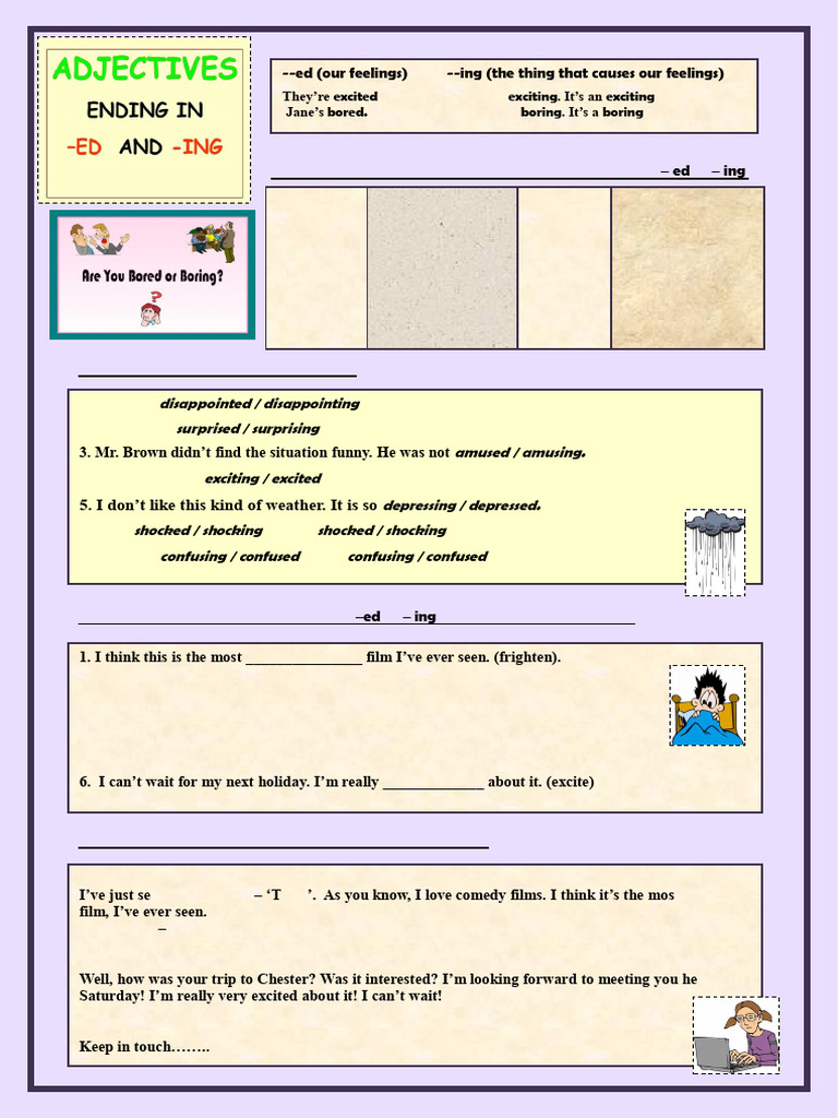 Adjectives Ending in Ed and Ing Exercises Grammar Drills Grammar Guides ...