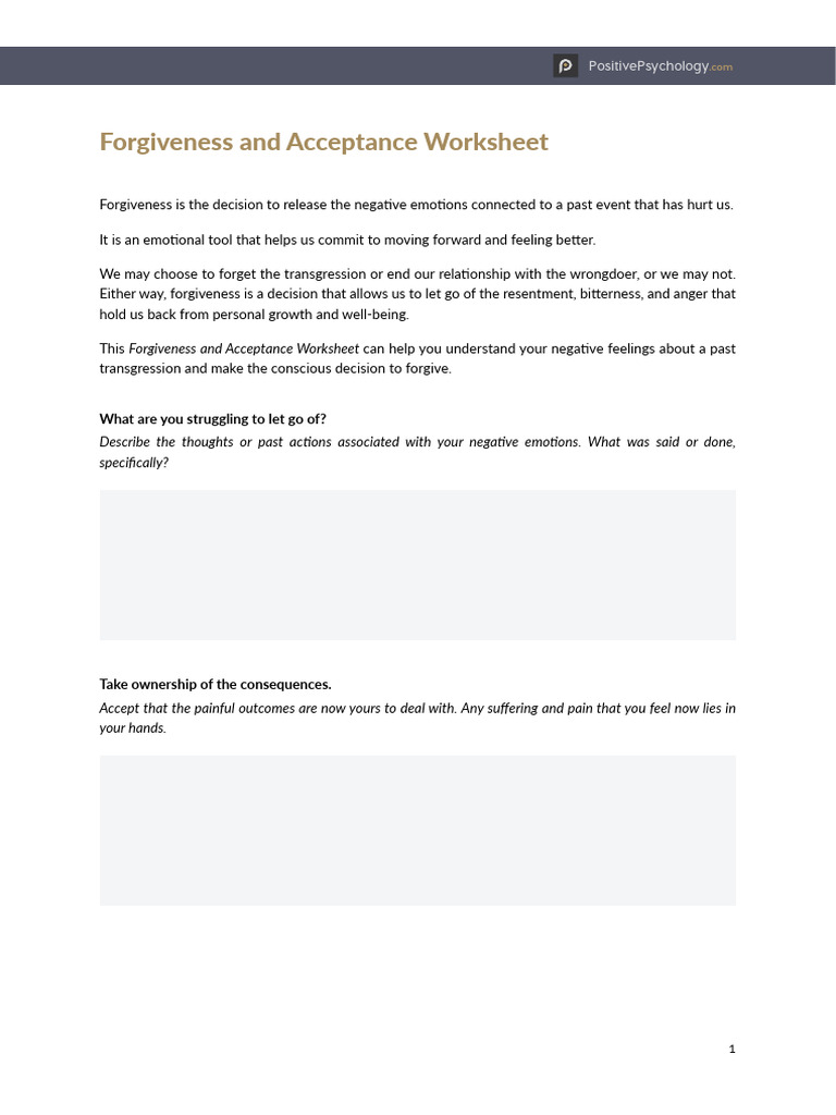Forgiveness and Acceptance Worksheet | PDF