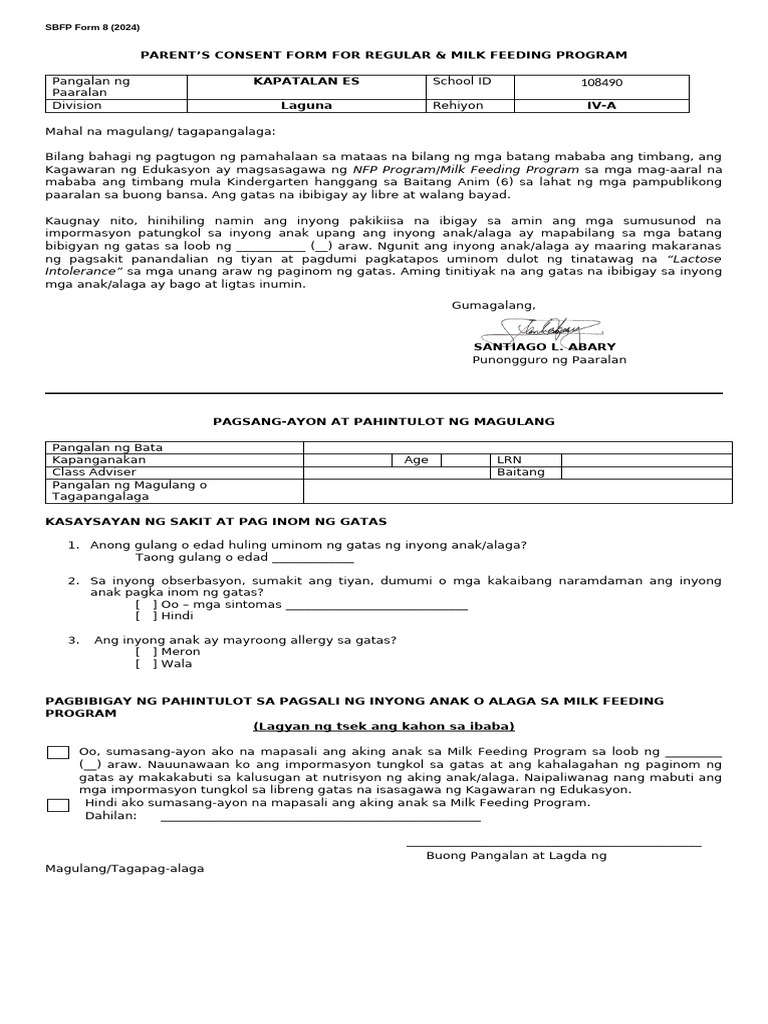 SBFP Form 8 - Consent Form | PDF