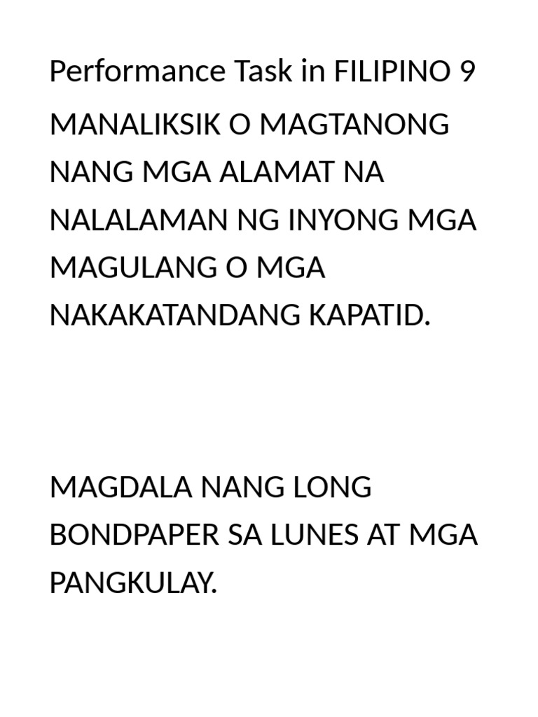 Performance Task in FILIPINO 9 | PDF