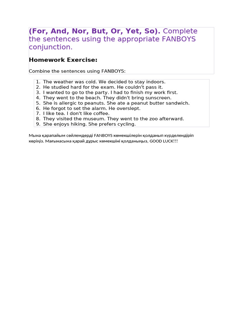 FANBOYS Home Work | PDF