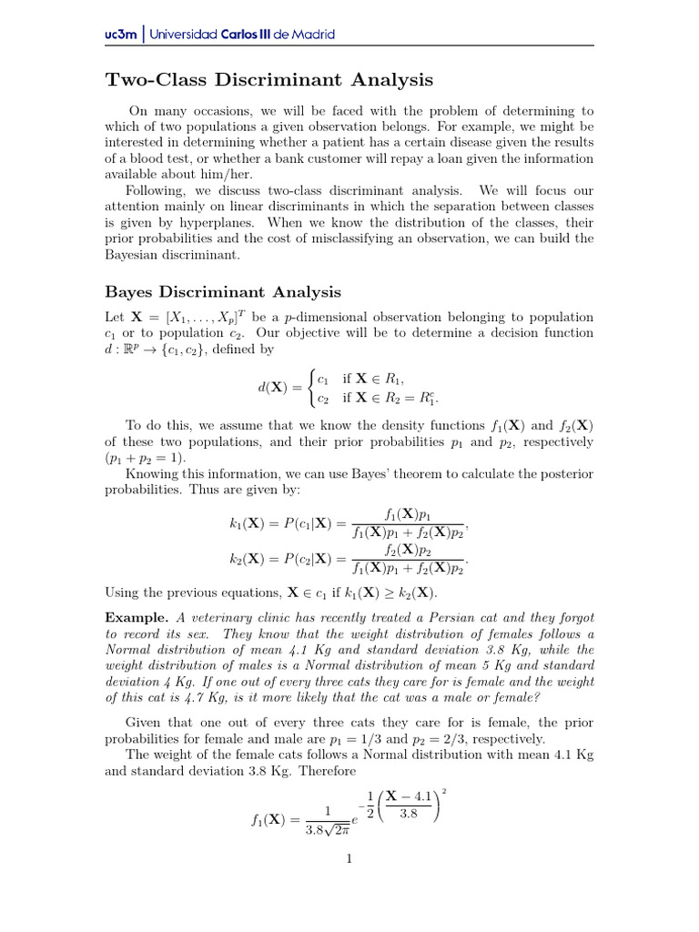 AE - Tema 5 - Two-class Fisher Discriminant Analysis | PDF | Probability | Applied Mathematics