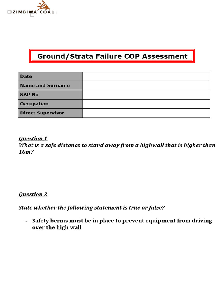 Ground - Strata Failure Assessment 2024 | PDF