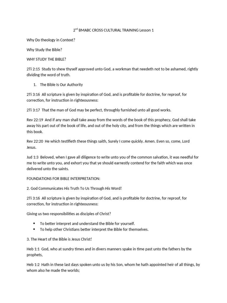 2nd BMABC CROSS CULTURAL TRAINING Lesson 1 | PDF | Disciple ...