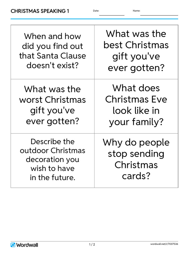 Christmas Speaking 1 Flash Cards | PDF