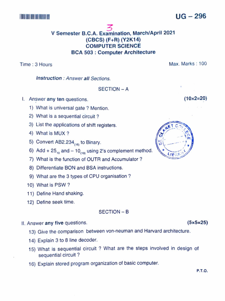 3Computer Architecture MarApril 2021 - Copy | PDF | Computer Architecture | Computer Engineering