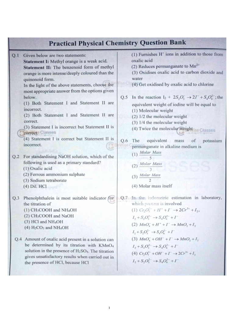 practical physical chem assignment with answer key | PDF