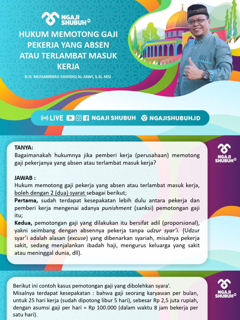 Hukum Memotong Gaji Pekerja Yang Absen Atau Terlambat Masuk Kerja | PDF