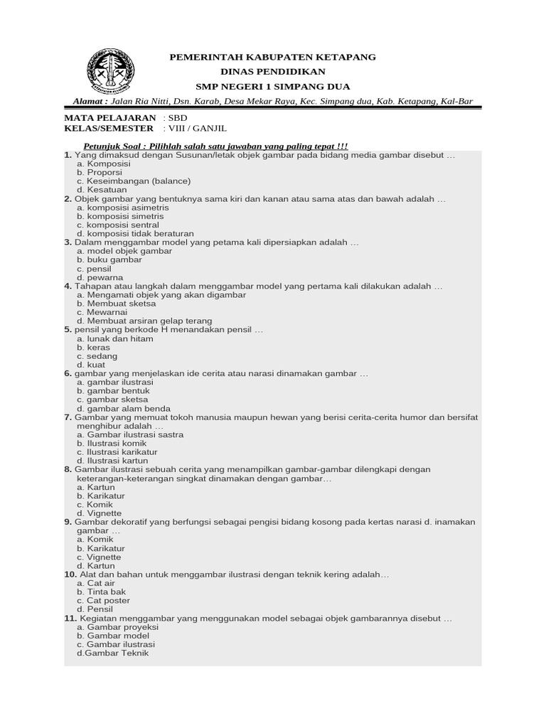Soal Ulangan SBD Semester Ganjil Kls VIII | PDF