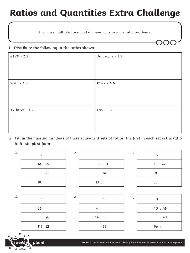 Ratios and Quantities Challenge Worksheet | PDF | Ratio | Mathematics