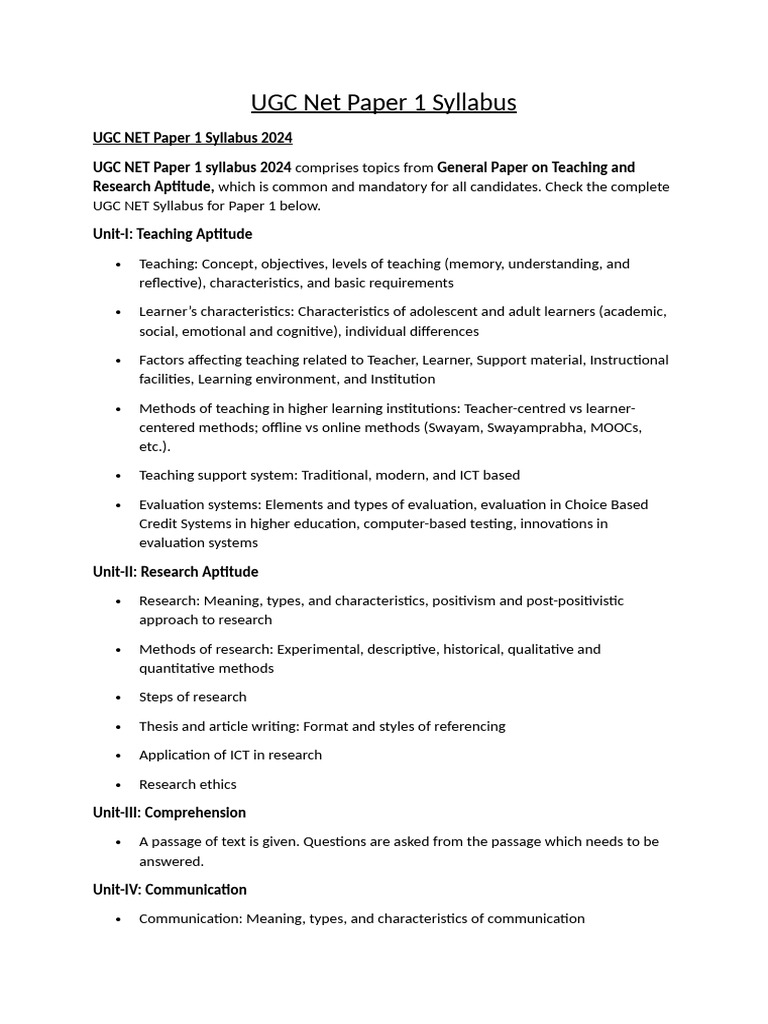 UGC NET 2024 Paper 1 Syllabus | PDF | Educational Technology | Argument
