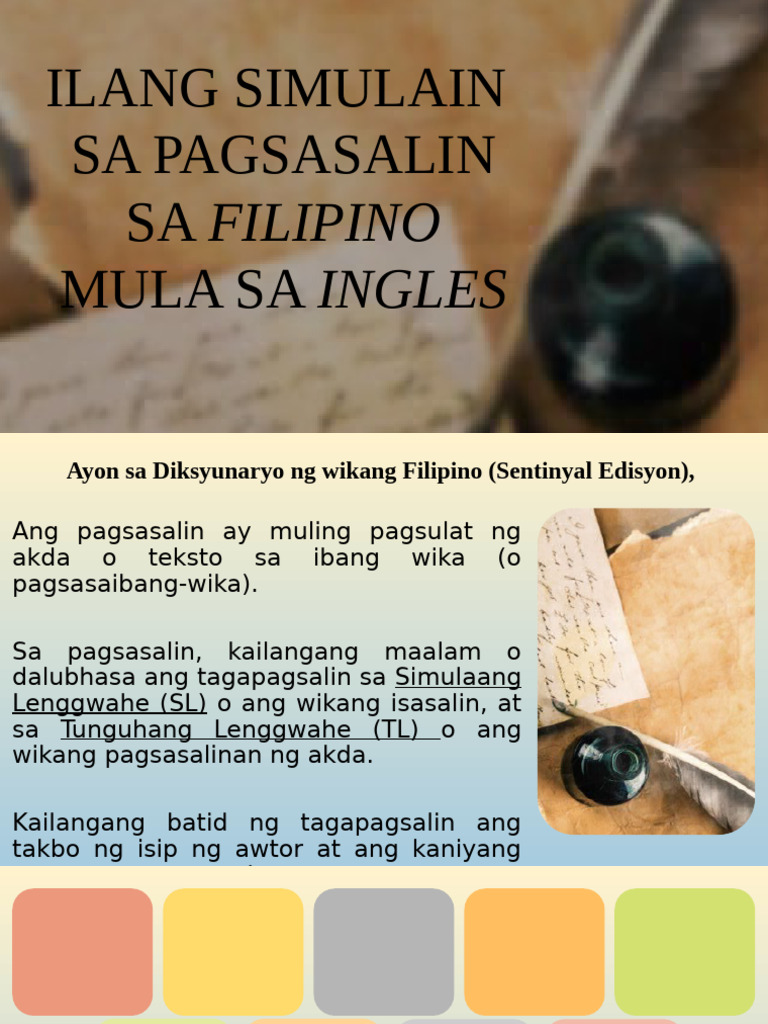 Simulain Sa Pagsasalin Sa Filipino Mula Sa Ingles | PDF