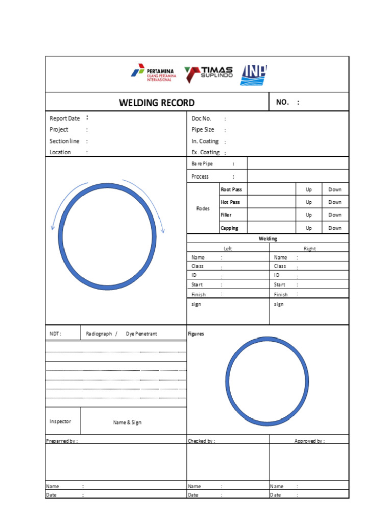 Lampiran 8. Welding Record Pipa Baja | PDF